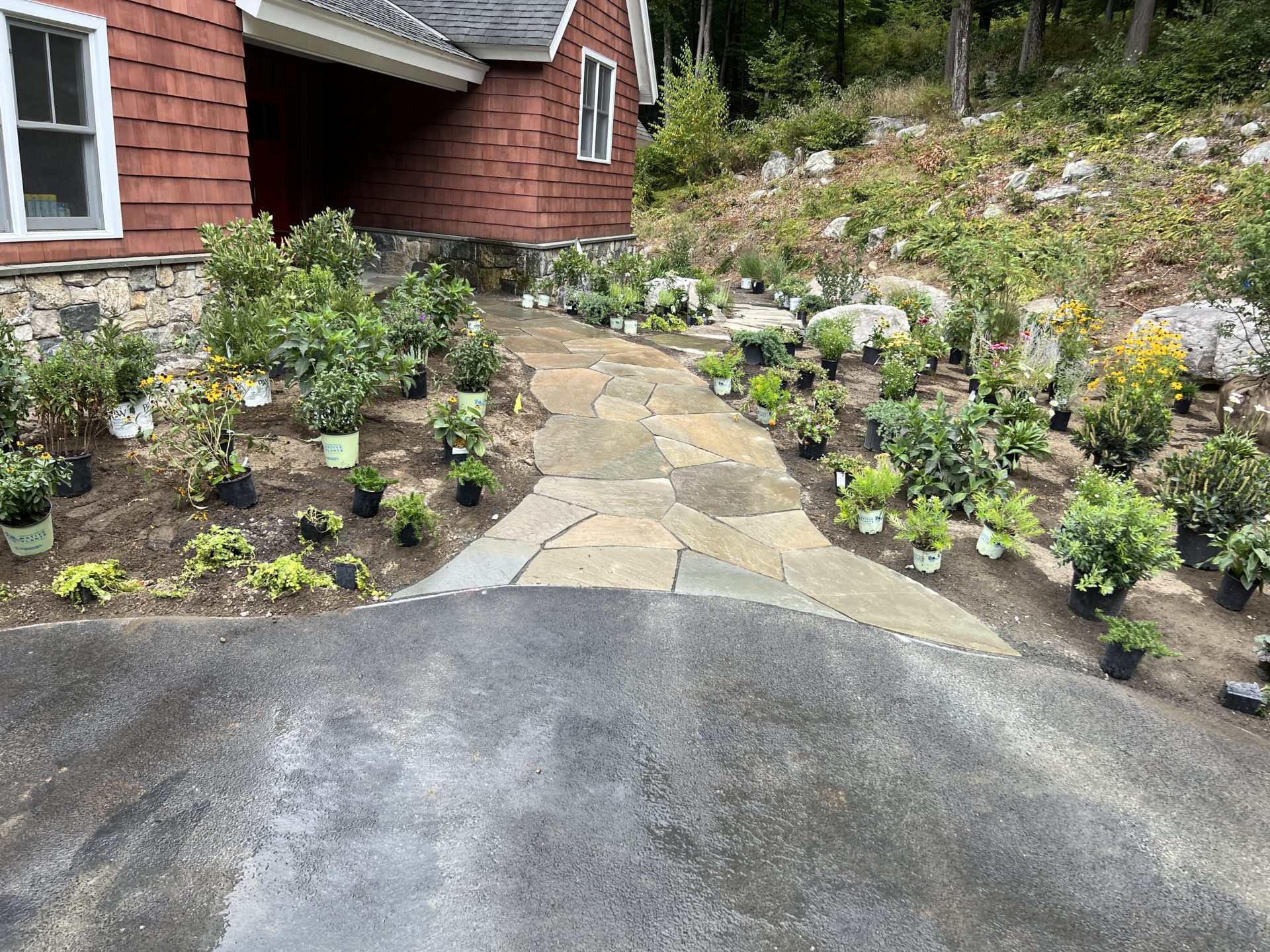 Front Entrance Masonry & Front Yard Native Landscape Design | Putnam ...